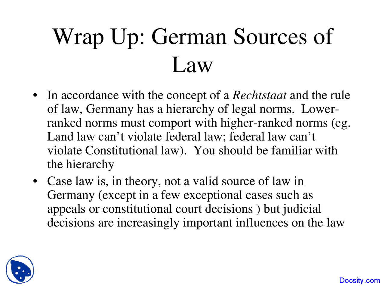 German Sources Of Law Comparative Law Lecture Slides Docsity