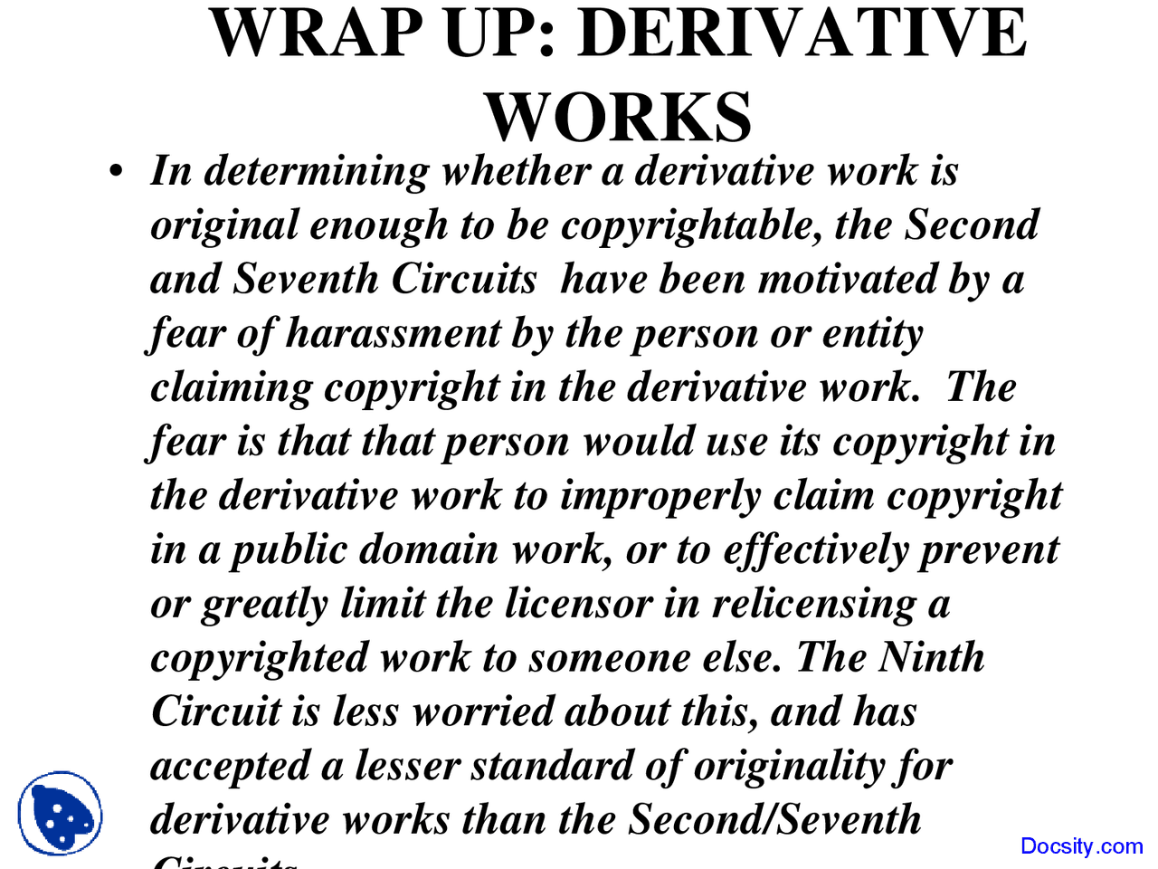 Derivative Works Copyright Law Lecture Slides Docsity