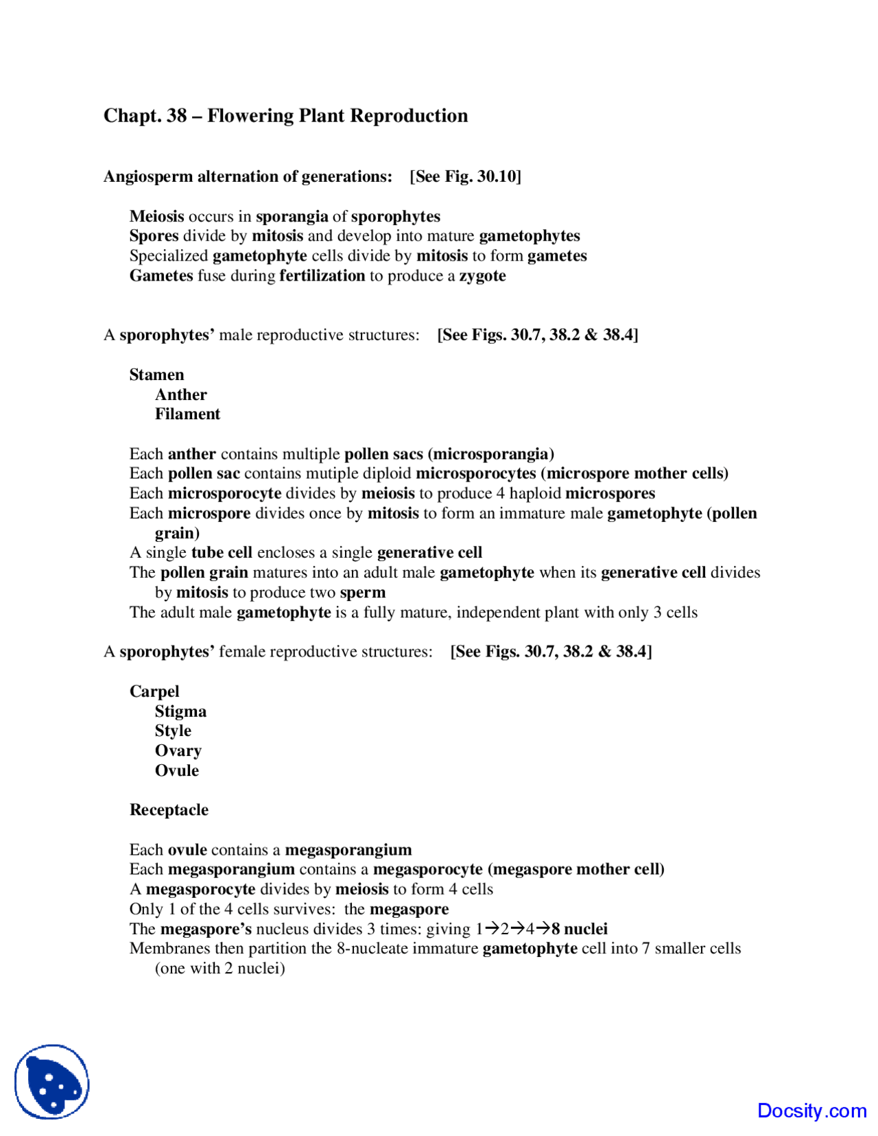 Flowering Plant Reproduction - Biology for Science - Lecture Notes ...