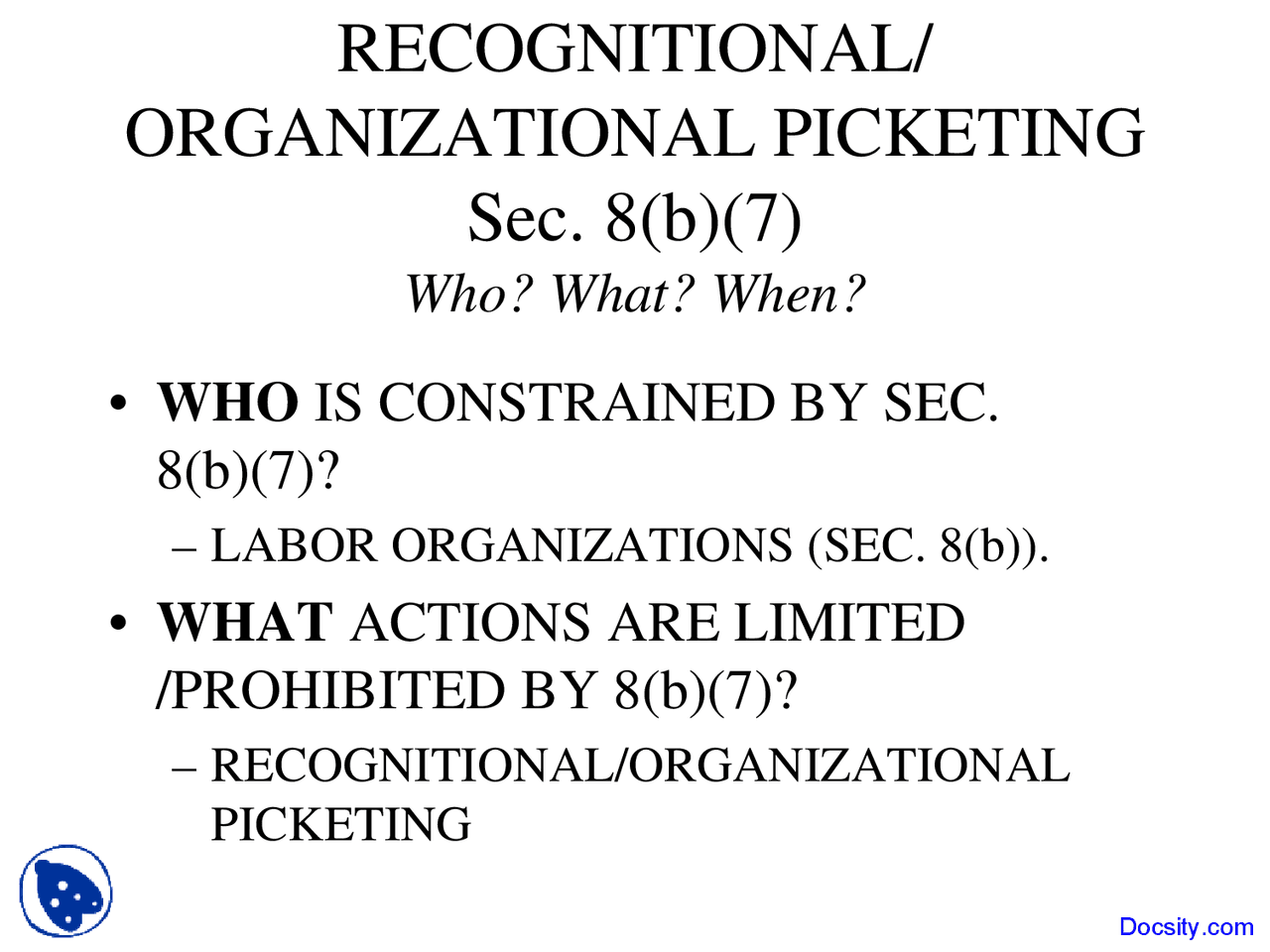 Recognitional Labor Law Lecture Slides Docsity