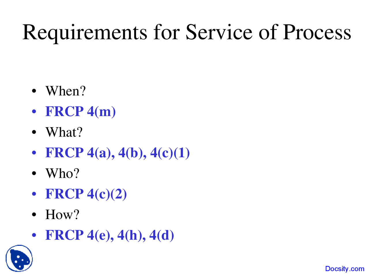 Service Of Process Civil Procedure Lecture Slides Docsity