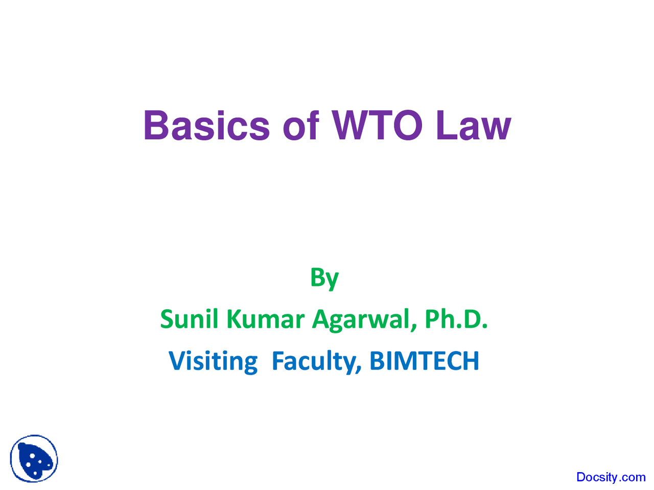 WTO - International law - Lecture Slides - Docsity
