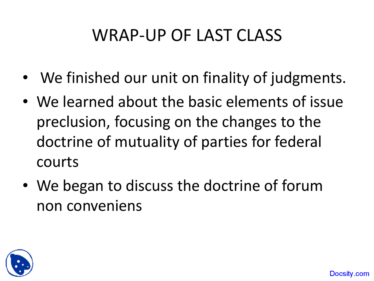 Basic Elements Civil Procedure Lecture Slides Docsity