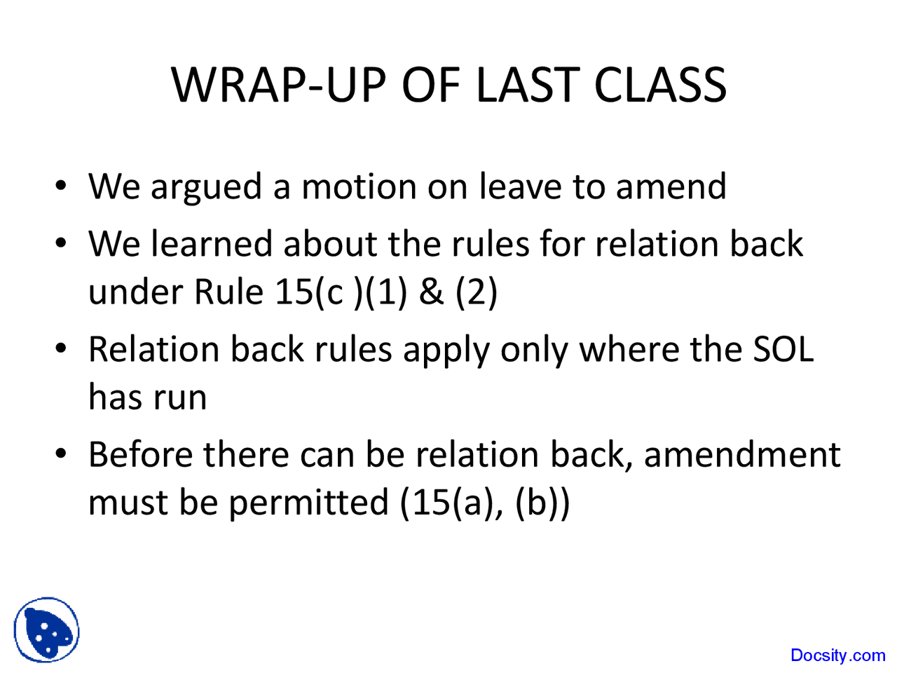 Argued a Motion - Civil Procedure - Lecture Slides - Docsity