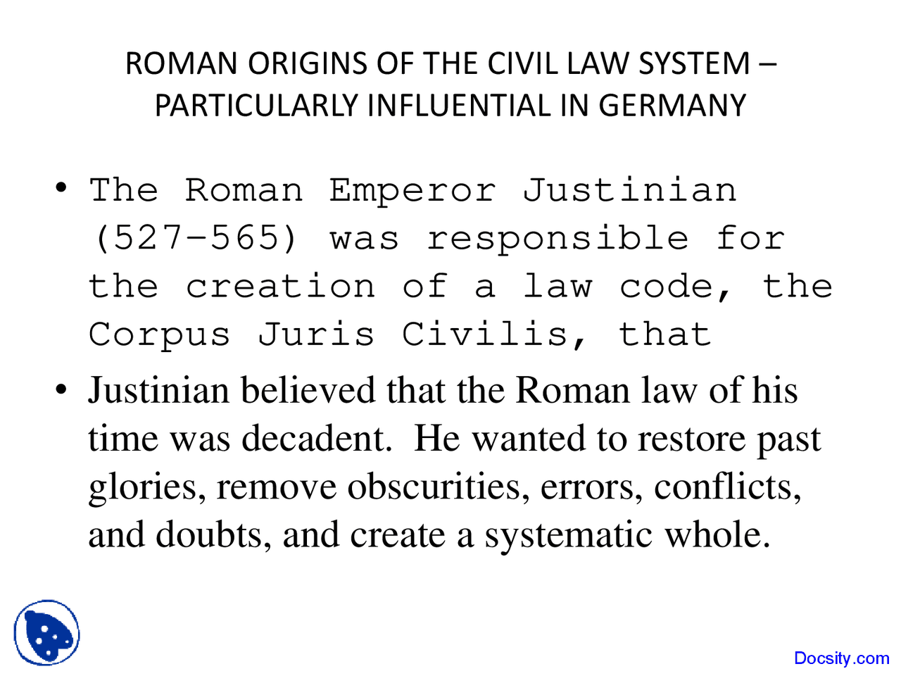 Roman Origins Comparative Law Lecture Slides Docsity