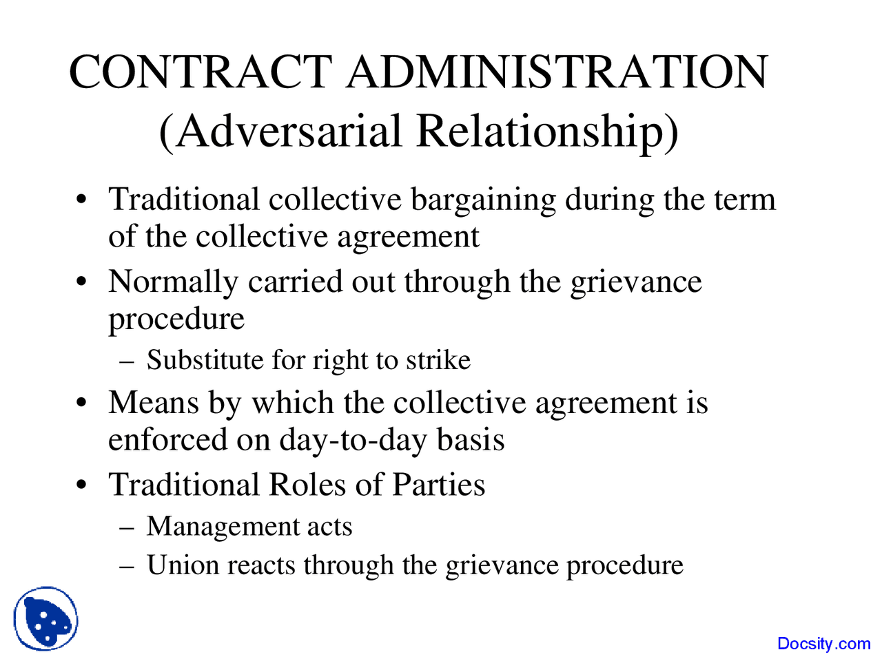 Adversarial Relationship - Collective Bargaining - Lecture Slides - Docsity