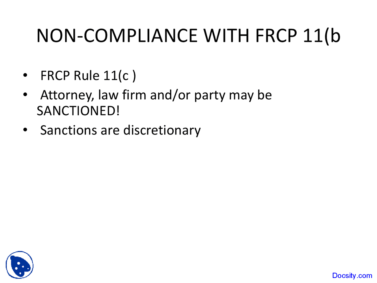Non Complaince Civil Procedure Lecture Slides Docsity