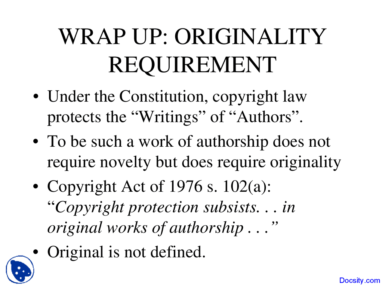 Originality Requirment Copyright Law Lecture Slides Docsity