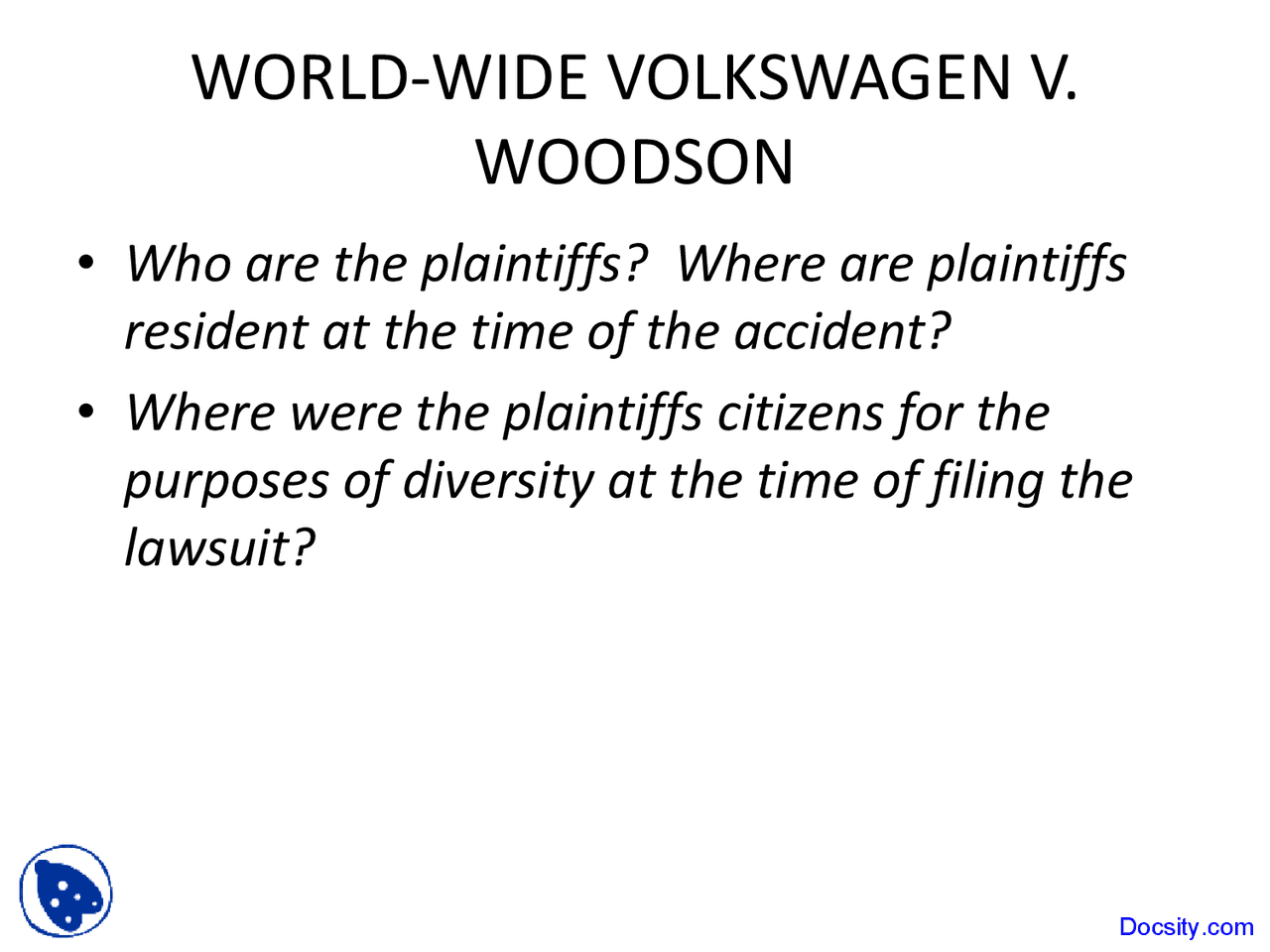 Woodson Civil Procedure Lecture Slides Docsity