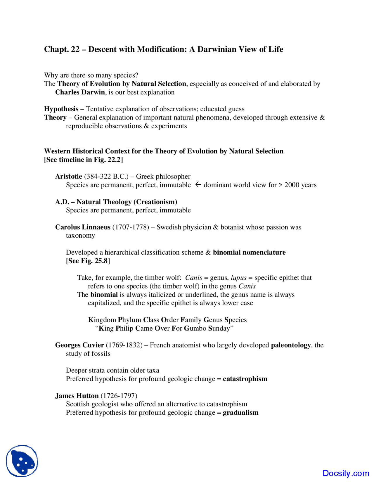 Darwinian View Of Life Biology For Science Lecture Notes Docsity