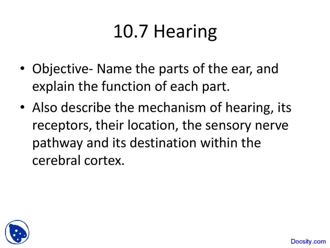 Hearing - Physiology and Anatomy - Lecture Slides - Docsity