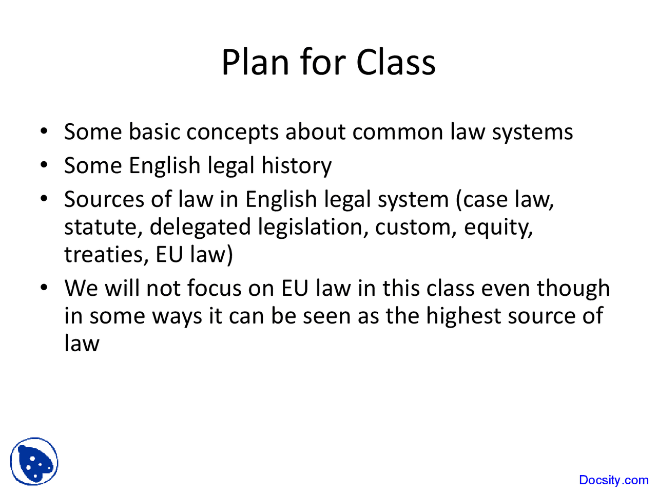 Plan For Class Comparative Law Lecture Slides Docsity