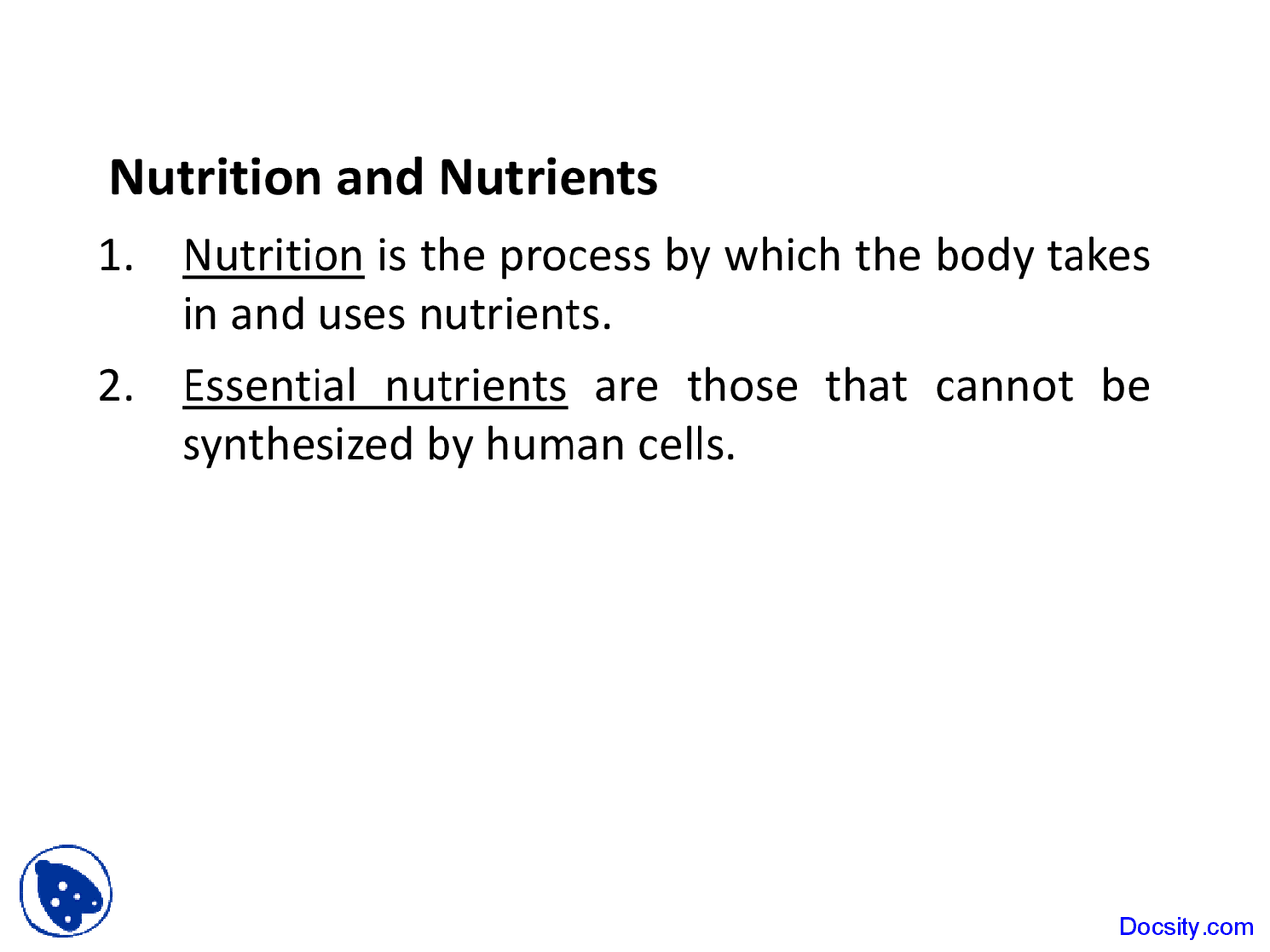 Nutrition And Nutrients Physiology And Anatomy Lecture Slides Docsity