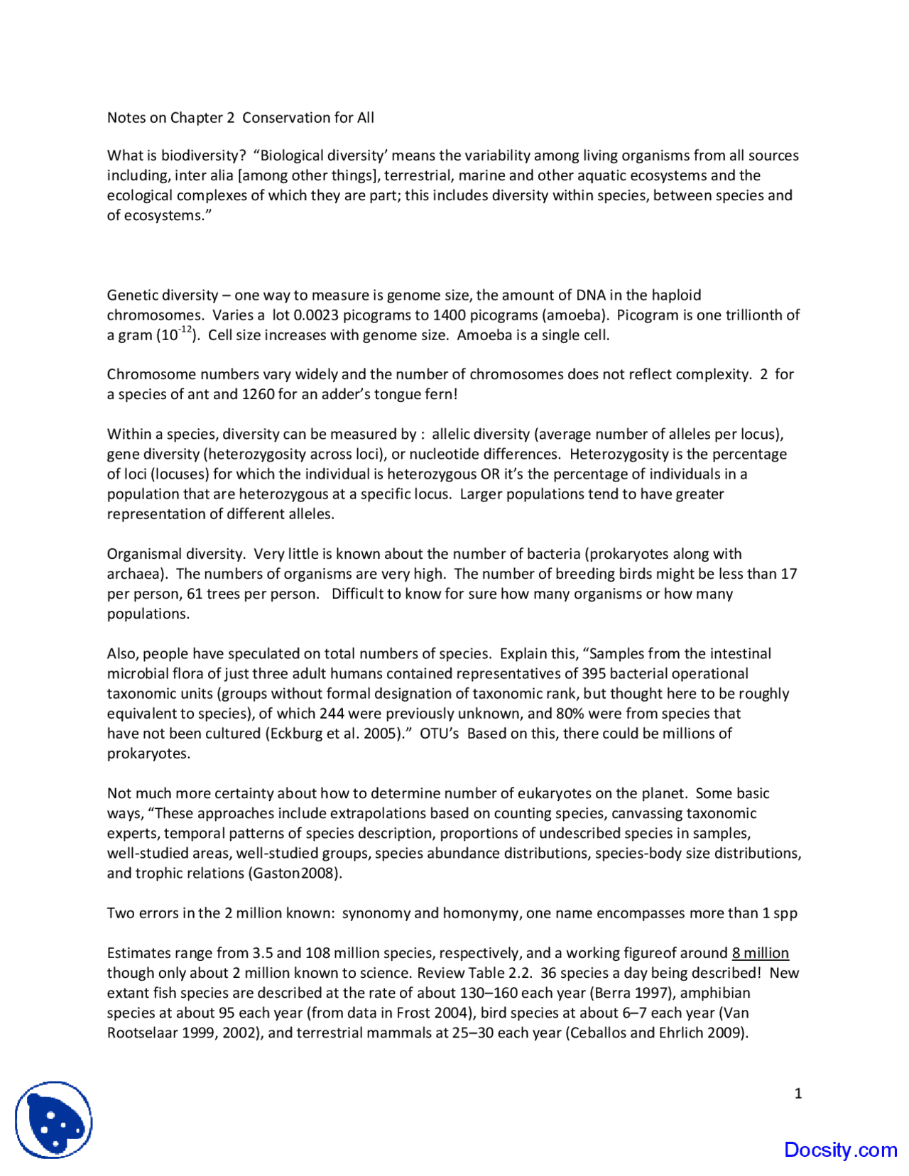 Biological Diversity - Introduction to Conservation Biology - Lecture ...