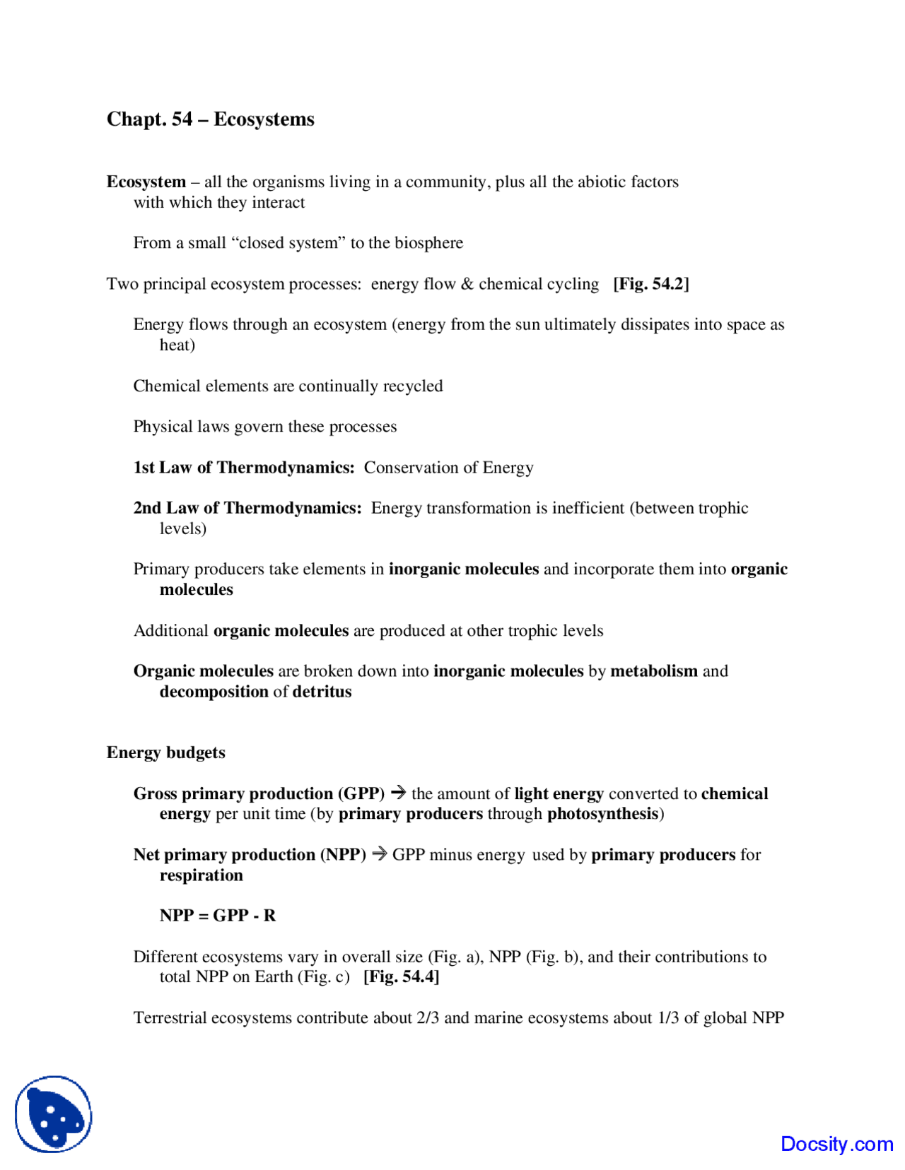 Ecosystems Biology For Science Lecture Notes Docsity