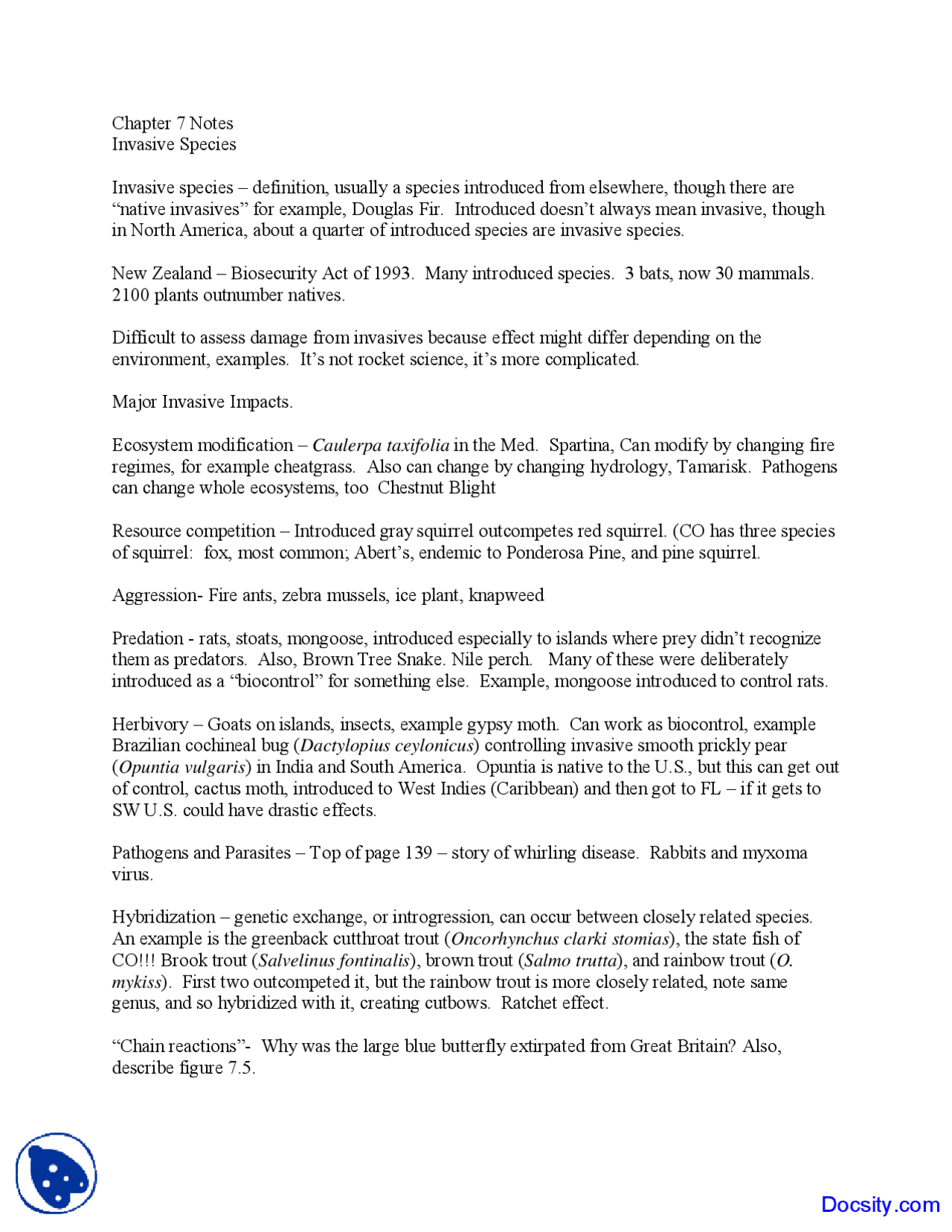 Invasive Species - Introduction to Conservation Biology - Lecture Notes ...