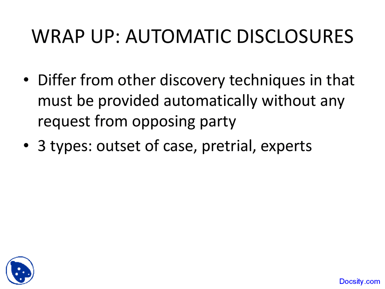 Automatic Disclosure Civil Procedure Lecture Slides Docsity