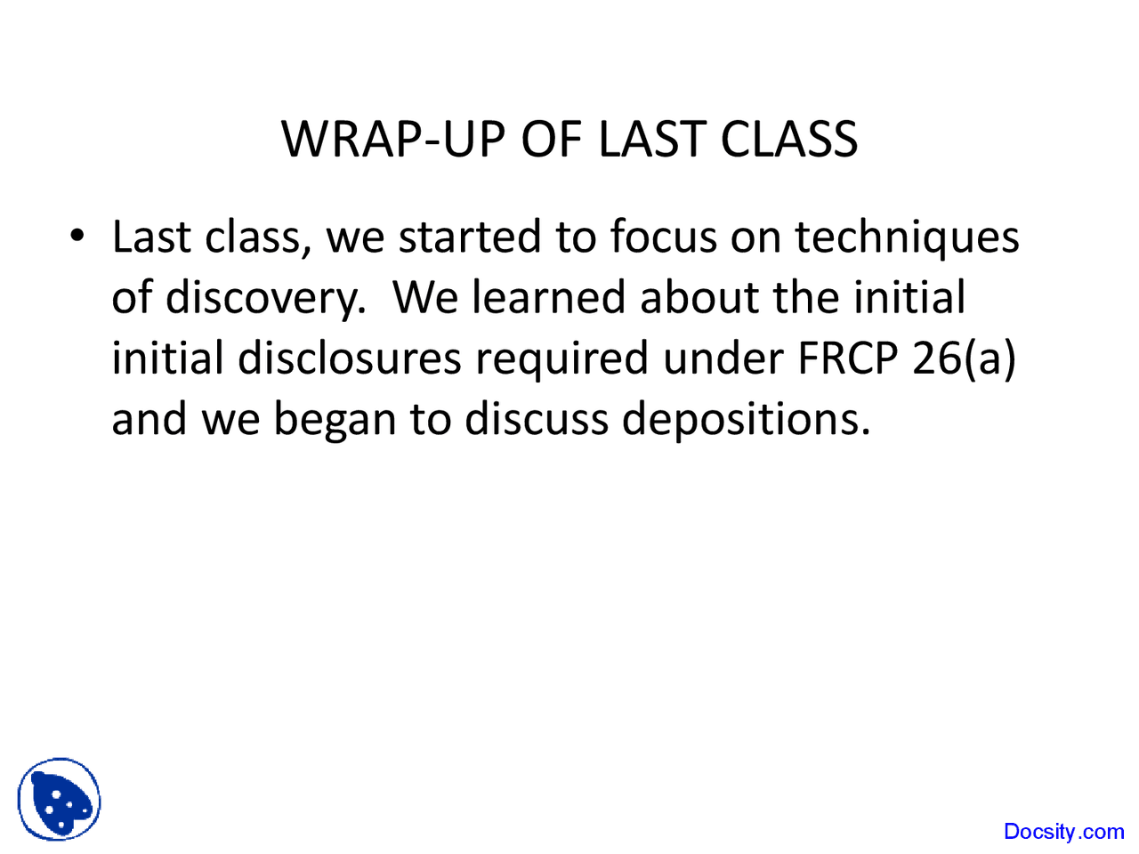 Focus On Techniques Civil Procedure Lecture Slides Docsity