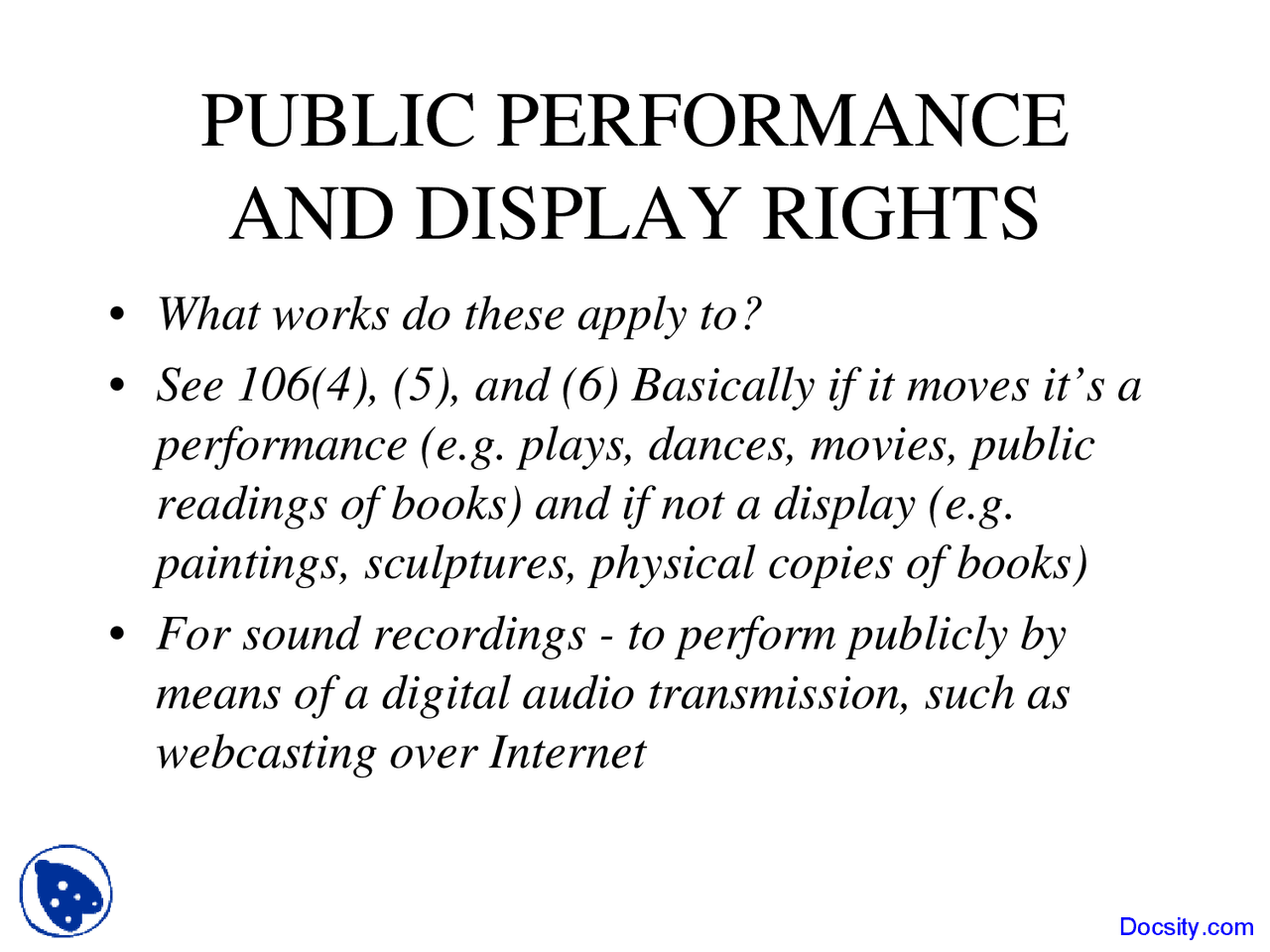 Public Performance Copyright Law Lecture Slides Docsity