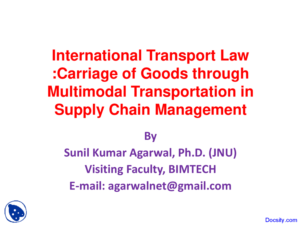 International Transport Law - International law - Lecture Slides | Slides Law | Docsity