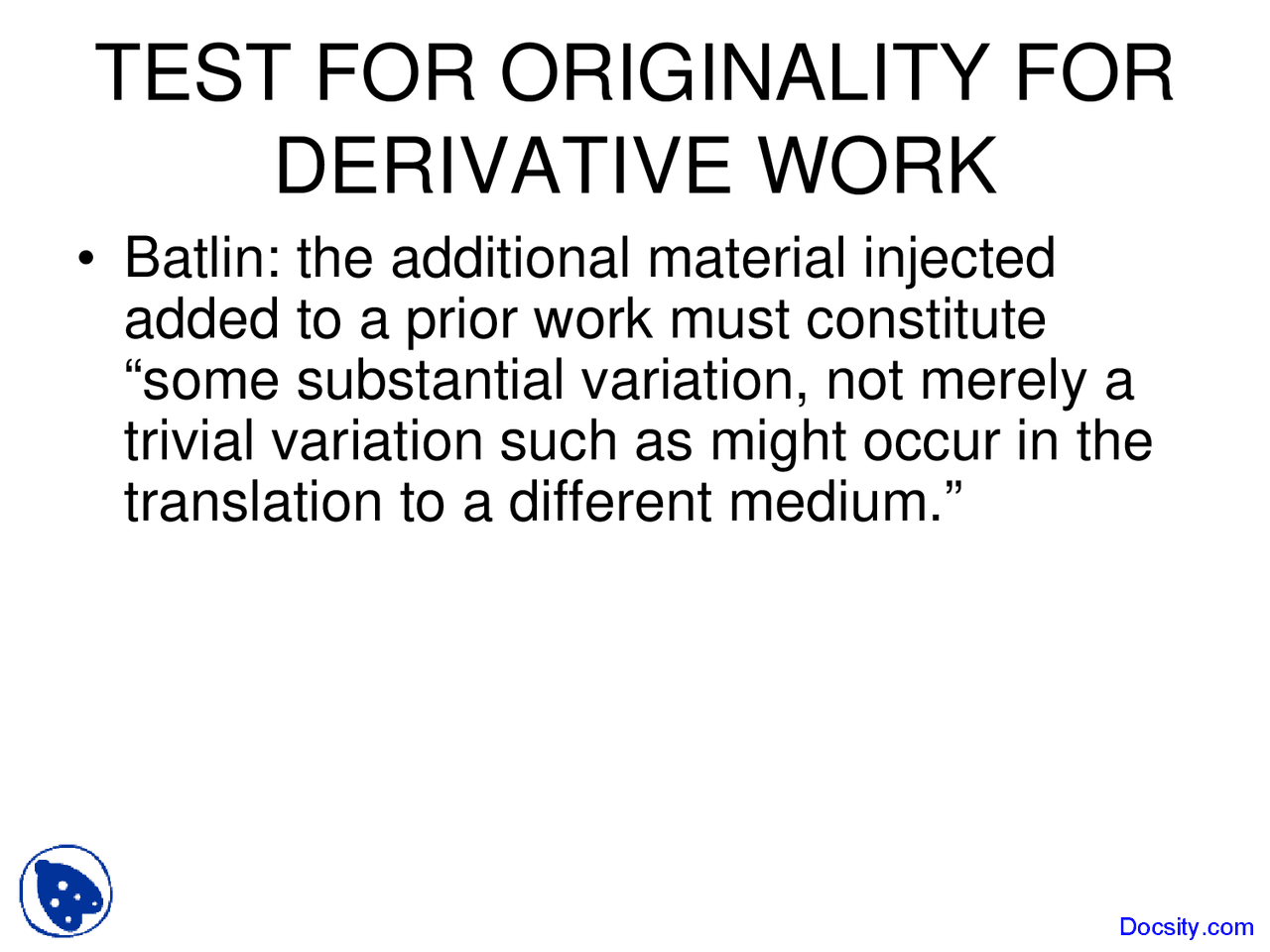 Test For Originality Copyright Law Lecture Slides Docsity