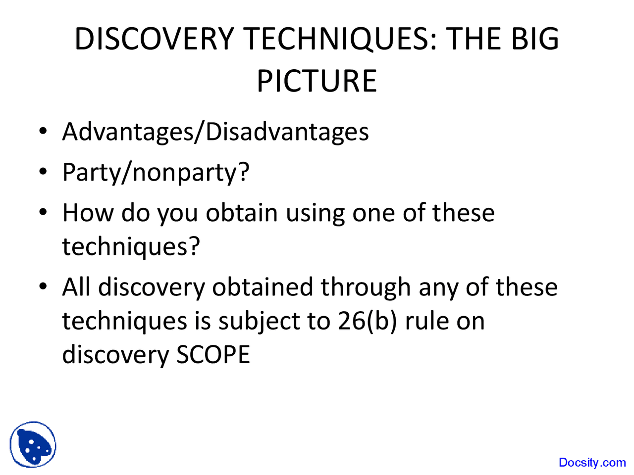 Discovery Techniques Civil Procedure Lecture Slides Docsity
