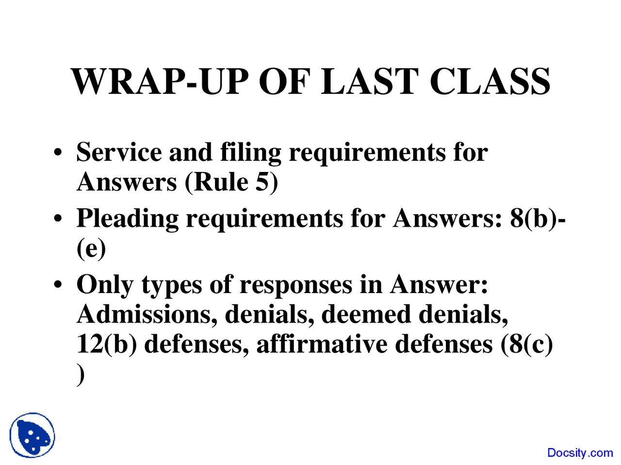 Filing Requirements - Civil Procedure - Lecture Slides - Docsity