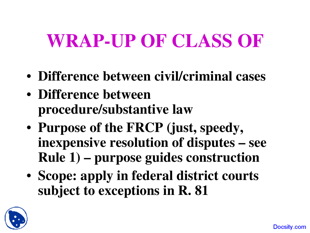 Civil Criminal Cases Civil Procedure Lecture Slides Docsity