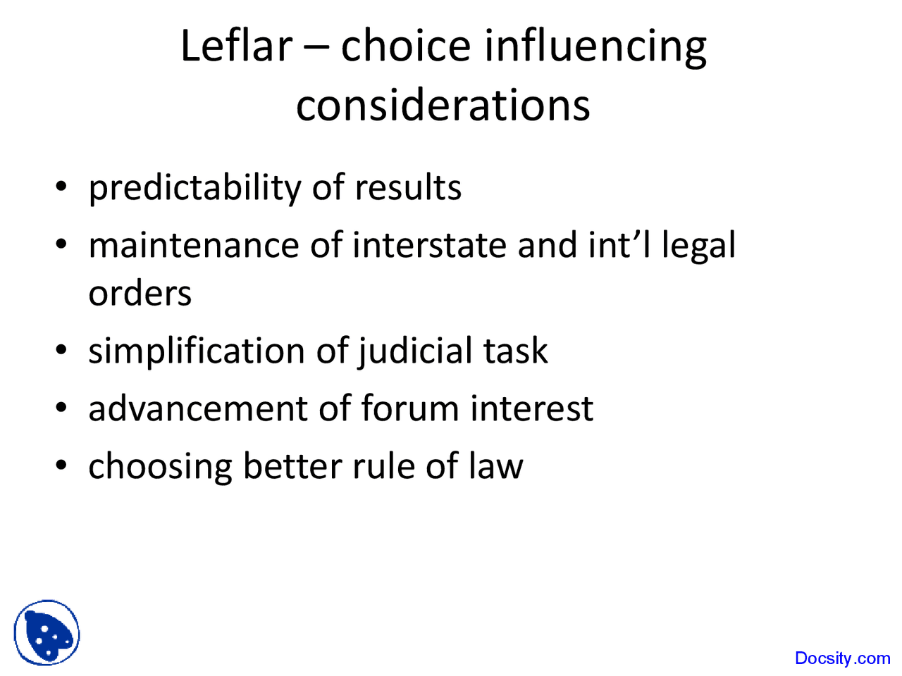 Choice Influencing Considerations Conflict Of Laws Lecture Slides