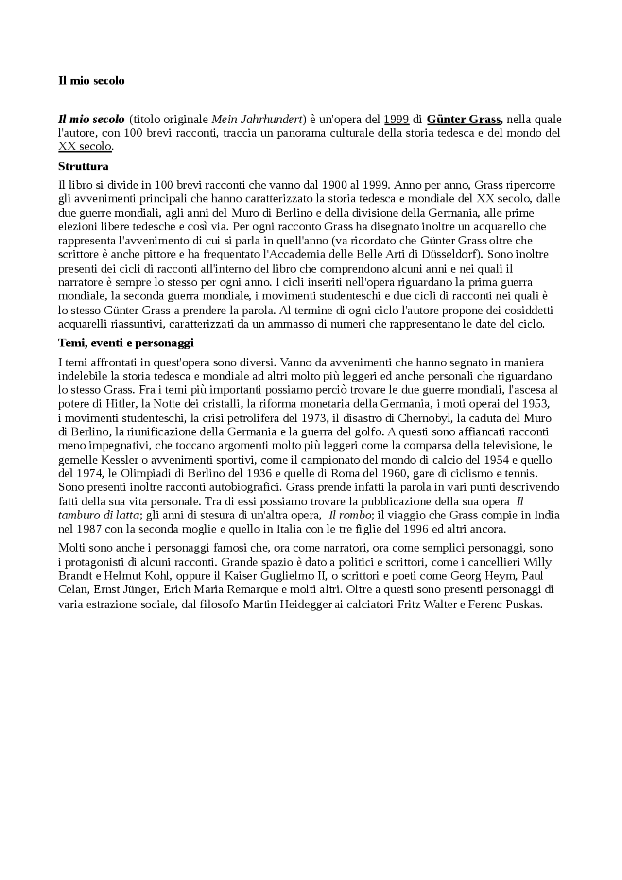 Il Mio Secolo Docsity