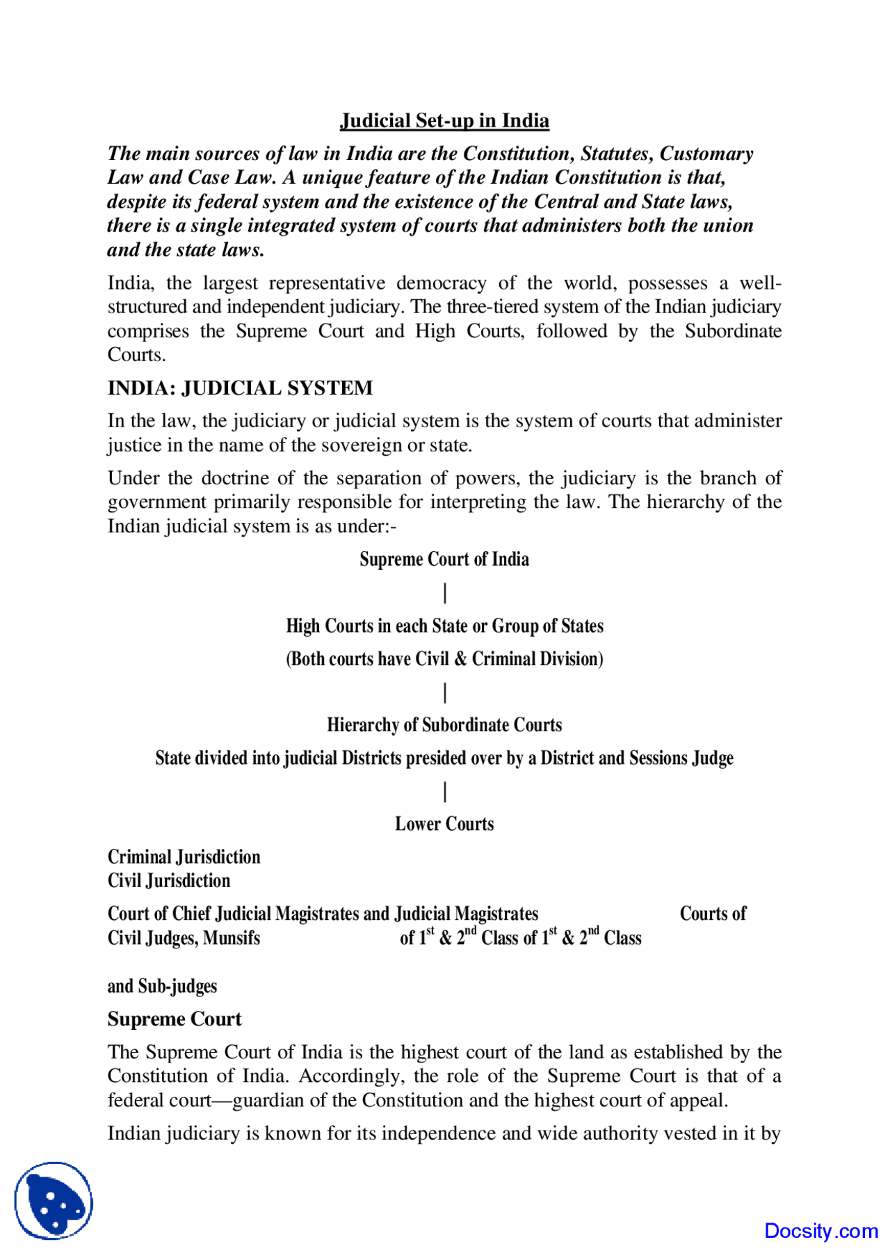 Judicial Set Up in India - Insurrance - Lecture Notes | Study notes ...