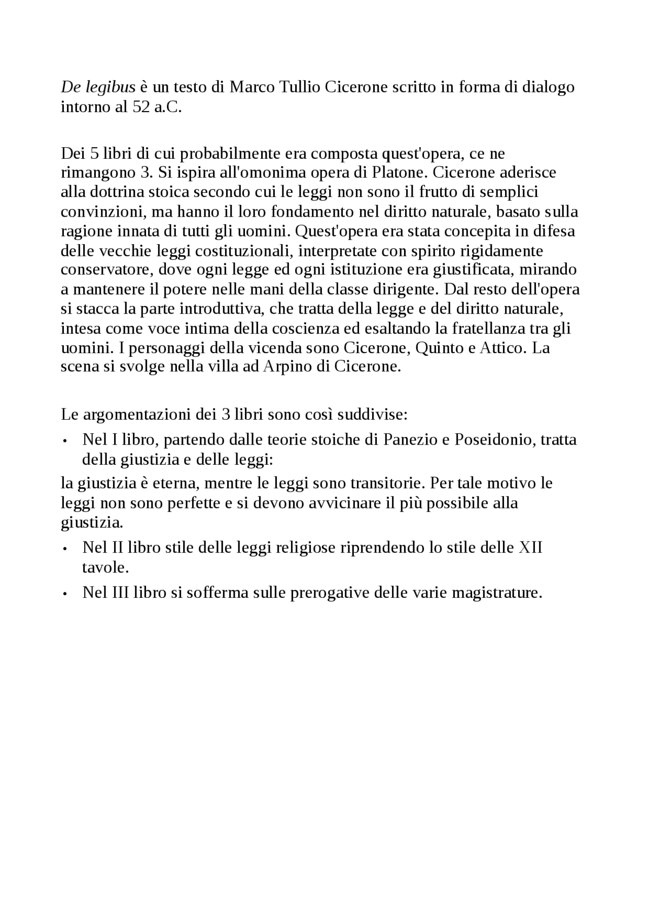 De legibus - Cicerone - Riassunto - Filosofia - Docsity