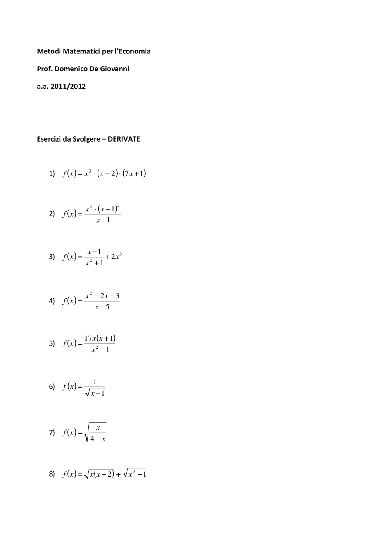 Esercizi Derivate Docsity