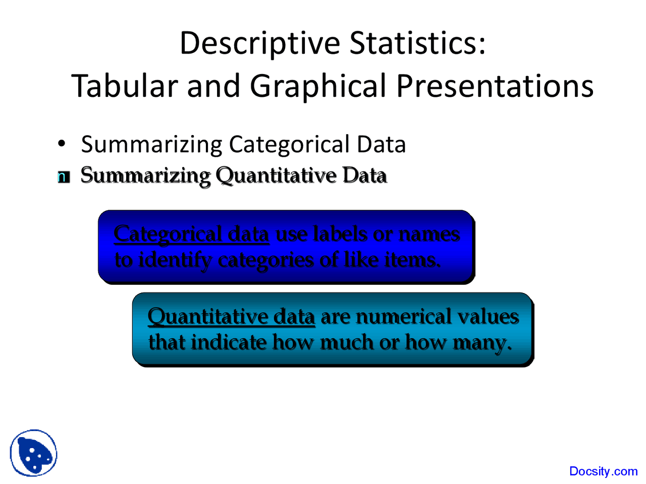 Tabular and Graphical Presentations - Statistics - Lecture Slides - Docsity