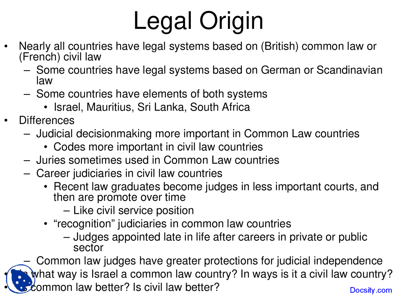 Legal Origin - English Legal History - Lecture Slides - Docsity