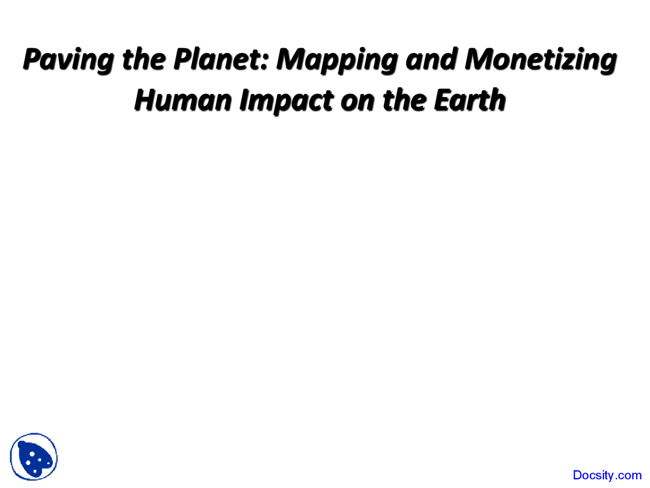 Paving The Planet Ecological Economics Lecture Slides Docsity