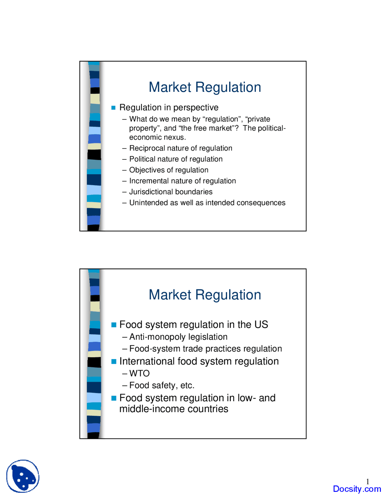 Market Regulation Analysis Of Food System Lecture Slides Docsity