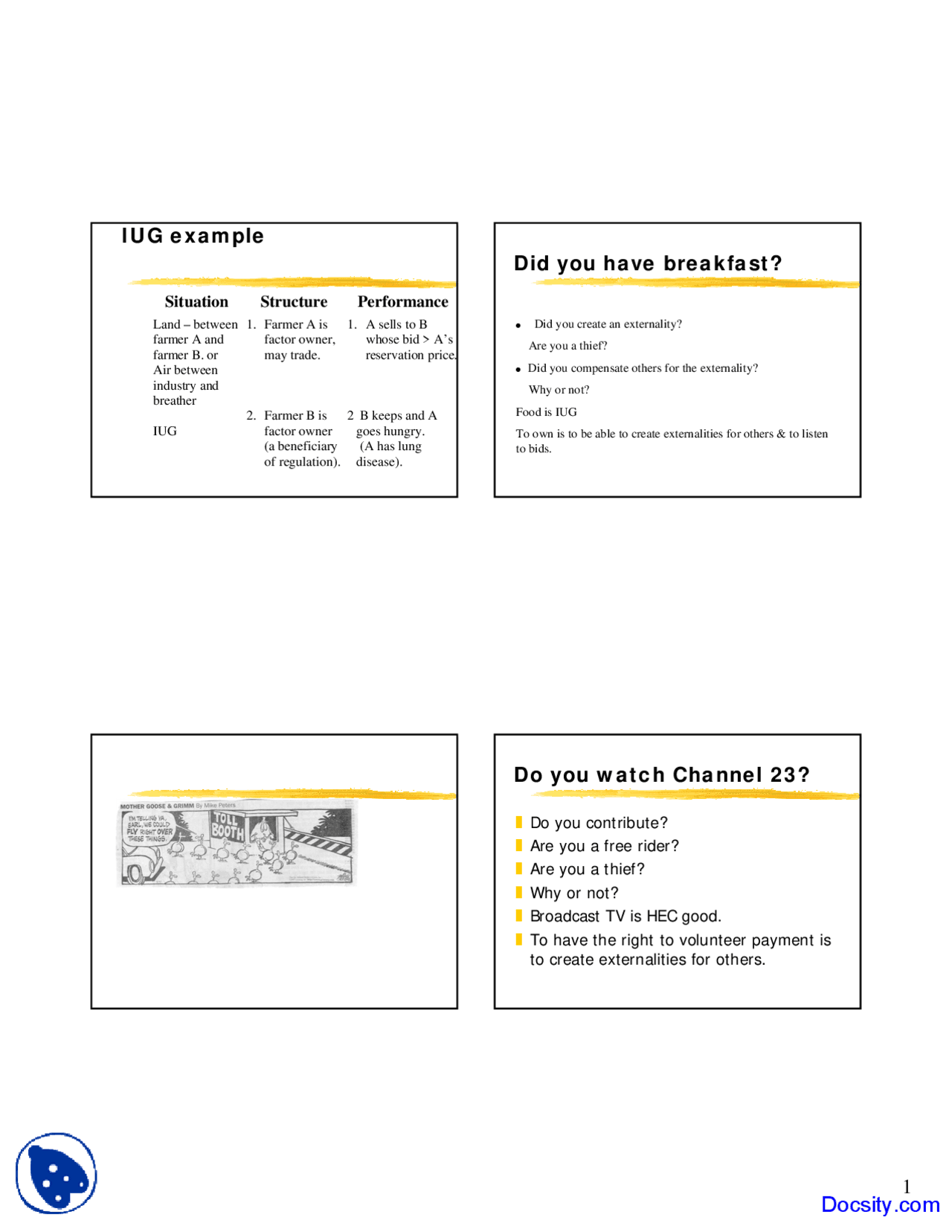 Breakfast Economic Costs Lecture Slides Docsity
