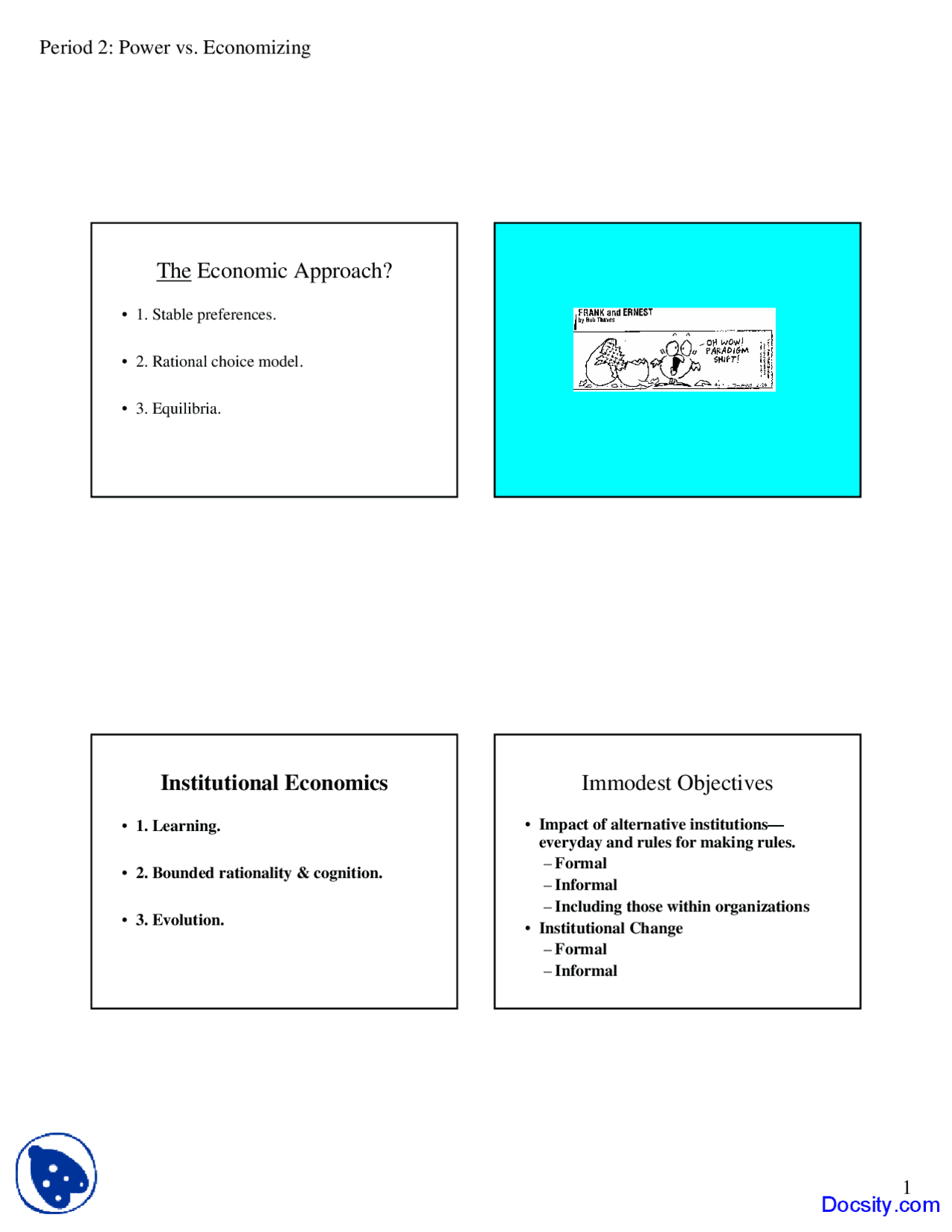 Power Vs Economizing Economic Costs Lecture Slides Docsity