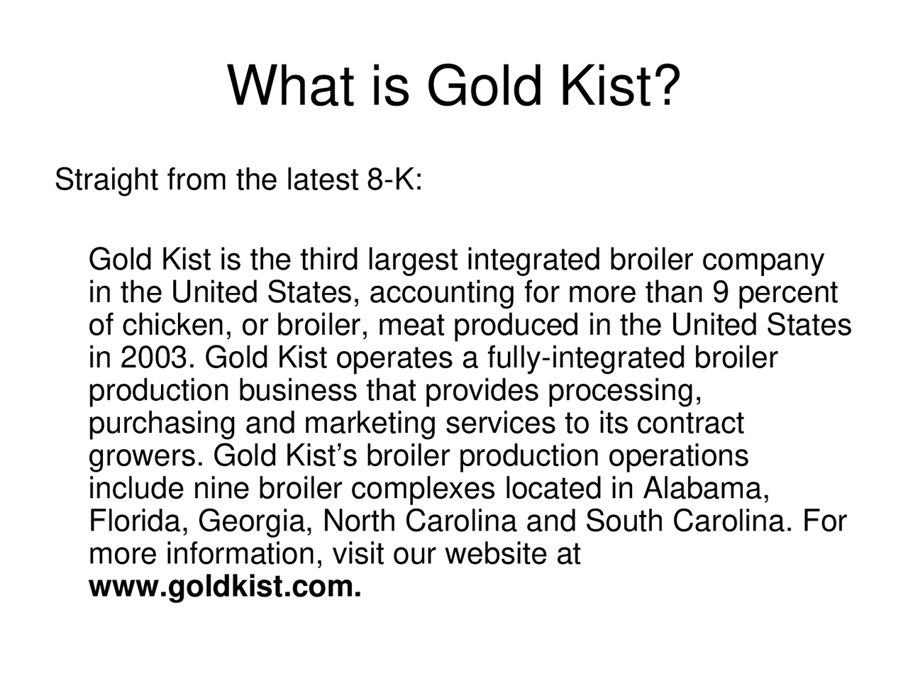 Gold Kist, Translation - Corporate Finance - Lecture Slides - Docsity