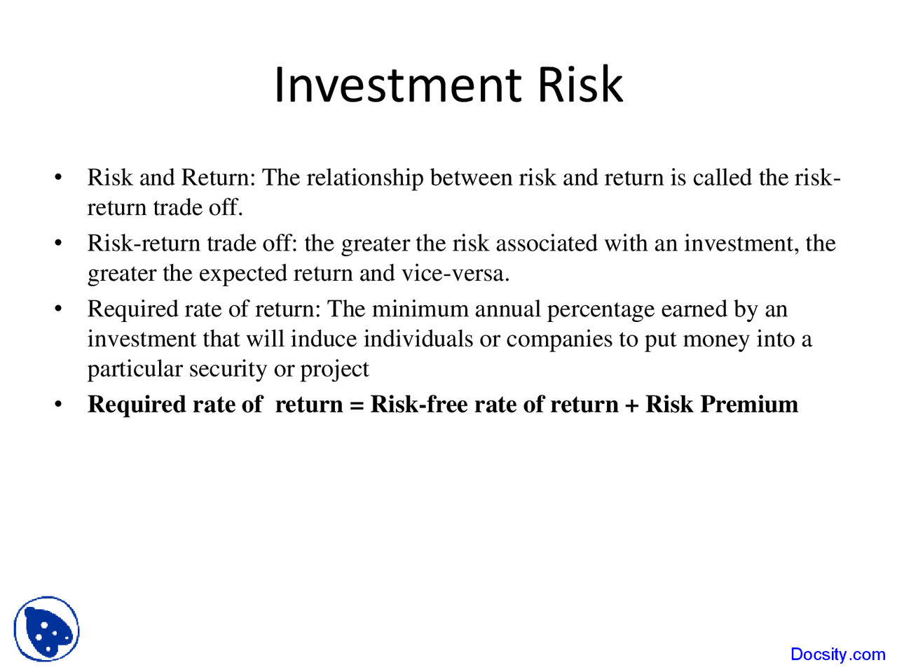 Investment Risk Insurrance Lecture Slides Docsity