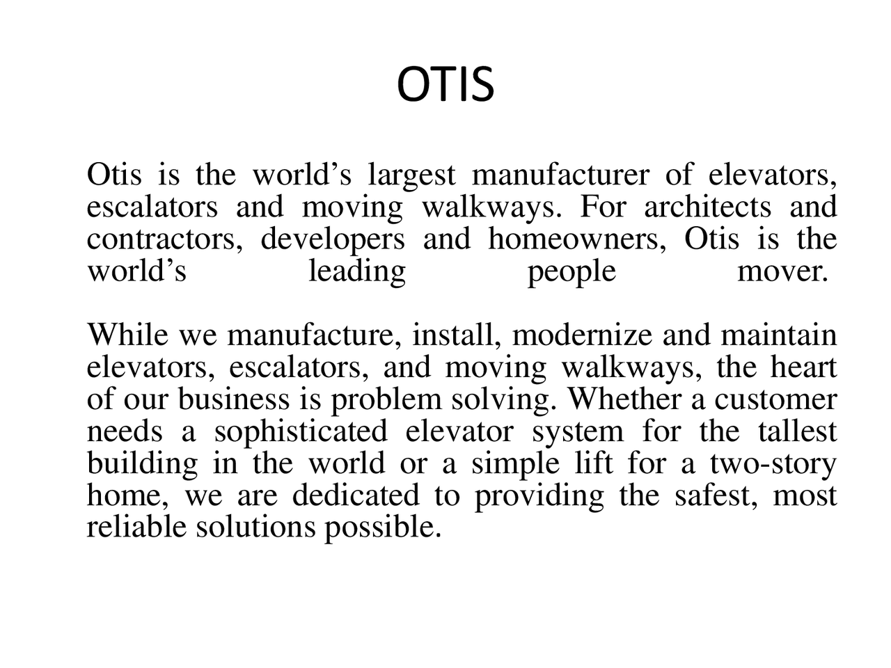 Otis: The Global Leader in Elevator and Escalator Solutions | Slides ...