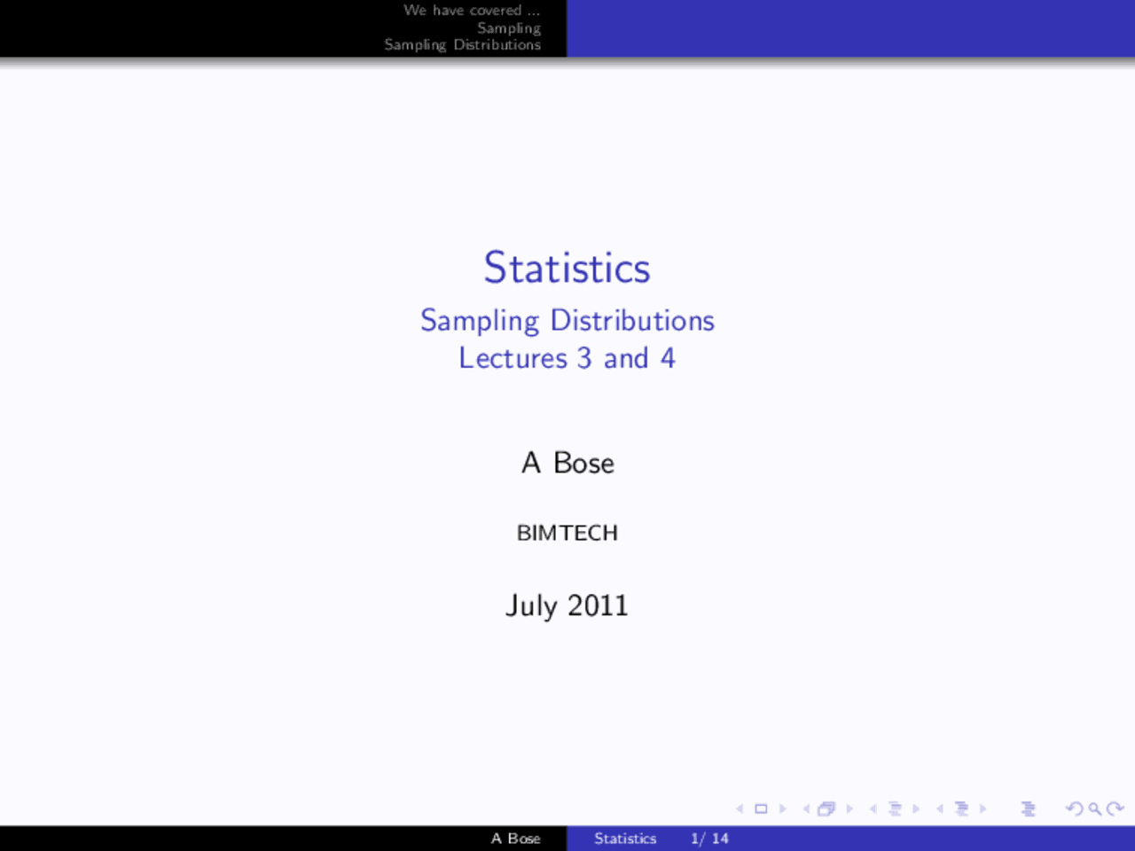 Sampling Distributions - Business Statistics - Lecture Slides - Docsity
