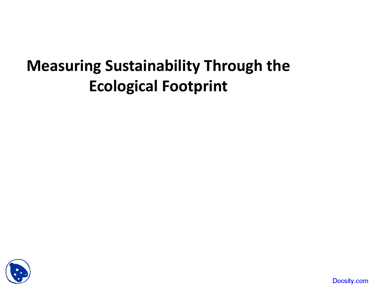 Measuring Sustainability Ecological Economics Lecture Slides Docsity