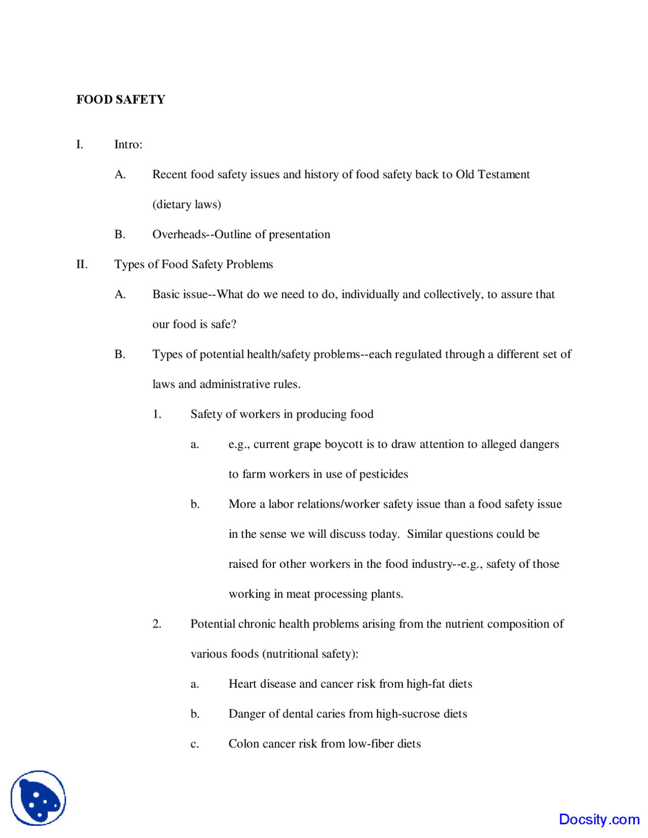 Food Safety Analysis Of Food System Lecture Notes Docsity