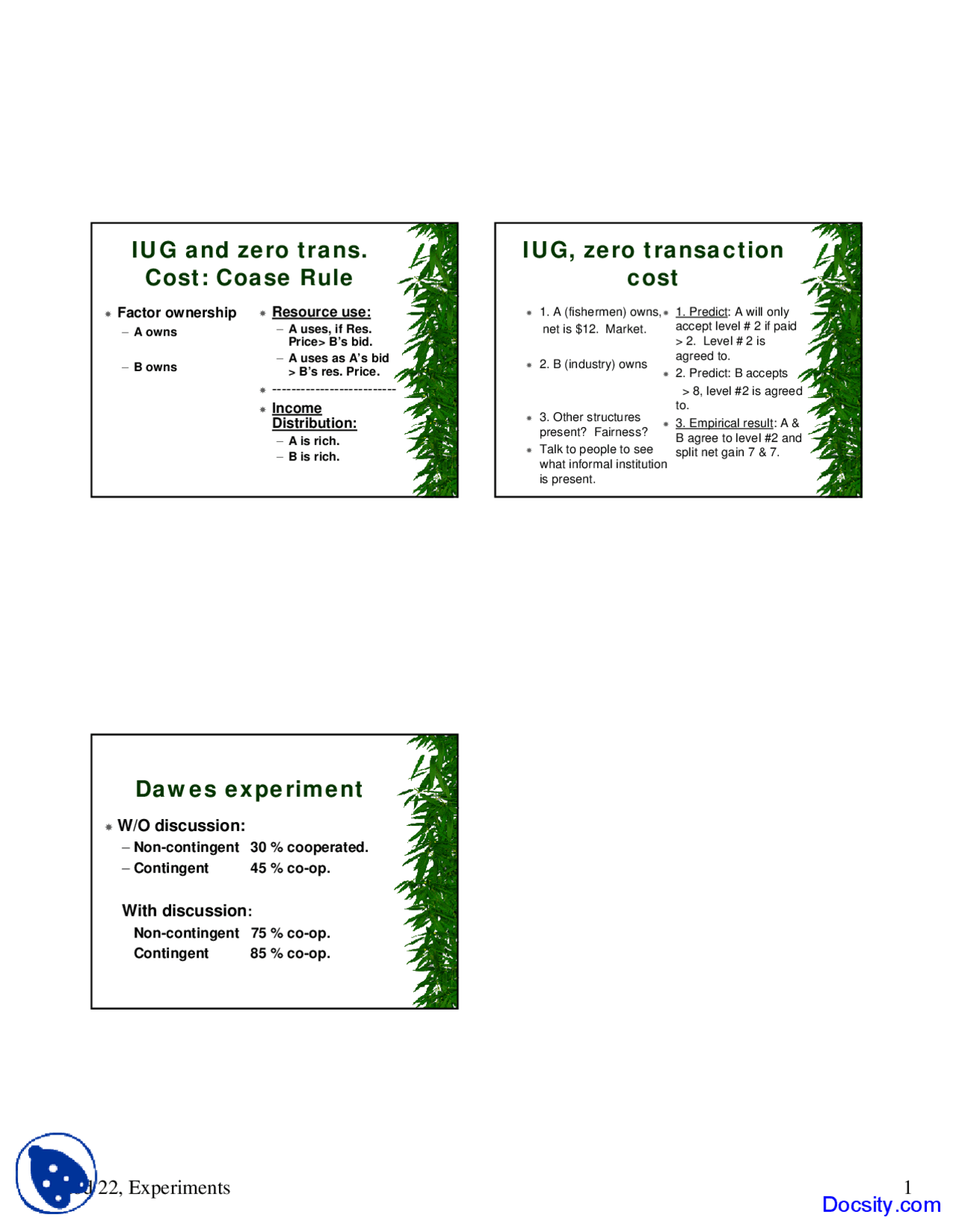 Experiments Economic Costs Lecture Slides Docsity