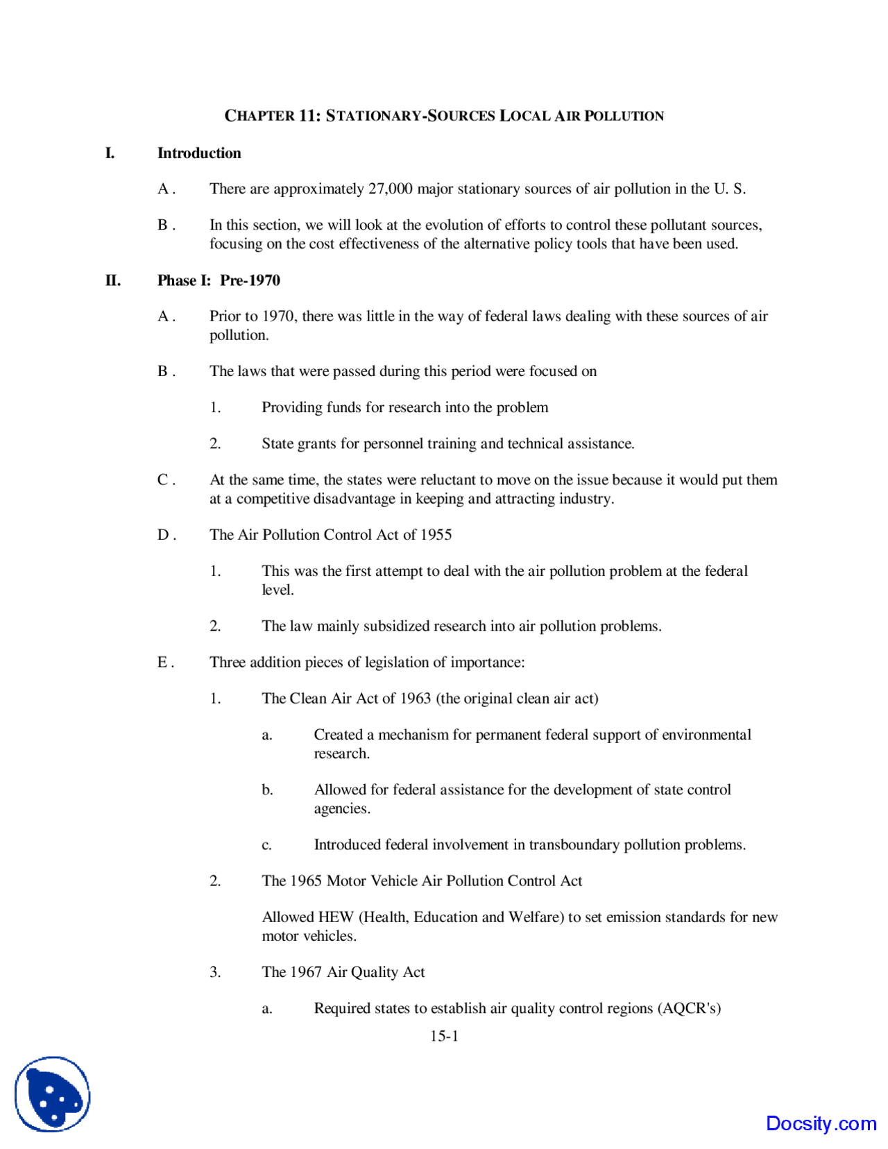 Stationary Sources Local Air Pollution, Introduction to Economics ...