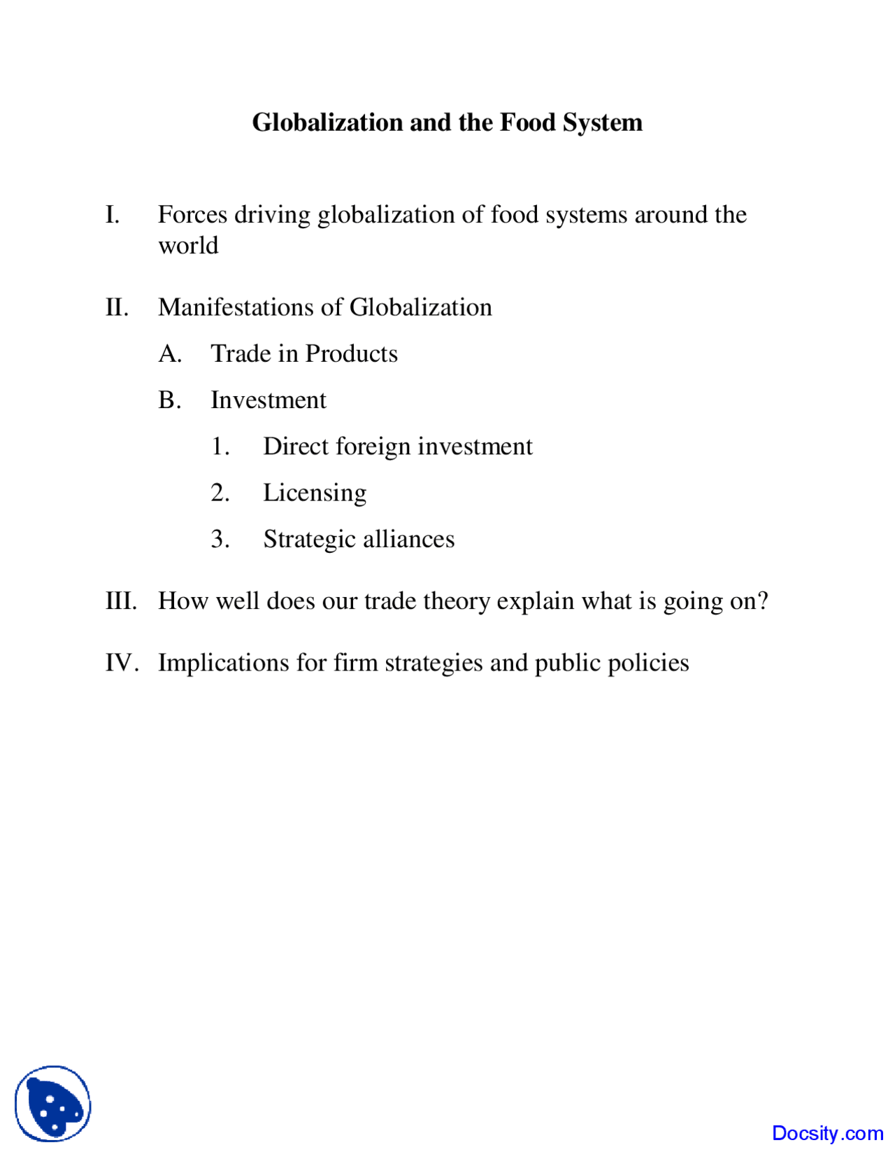Globalization And The Food System Analysis Of Food System Lecture