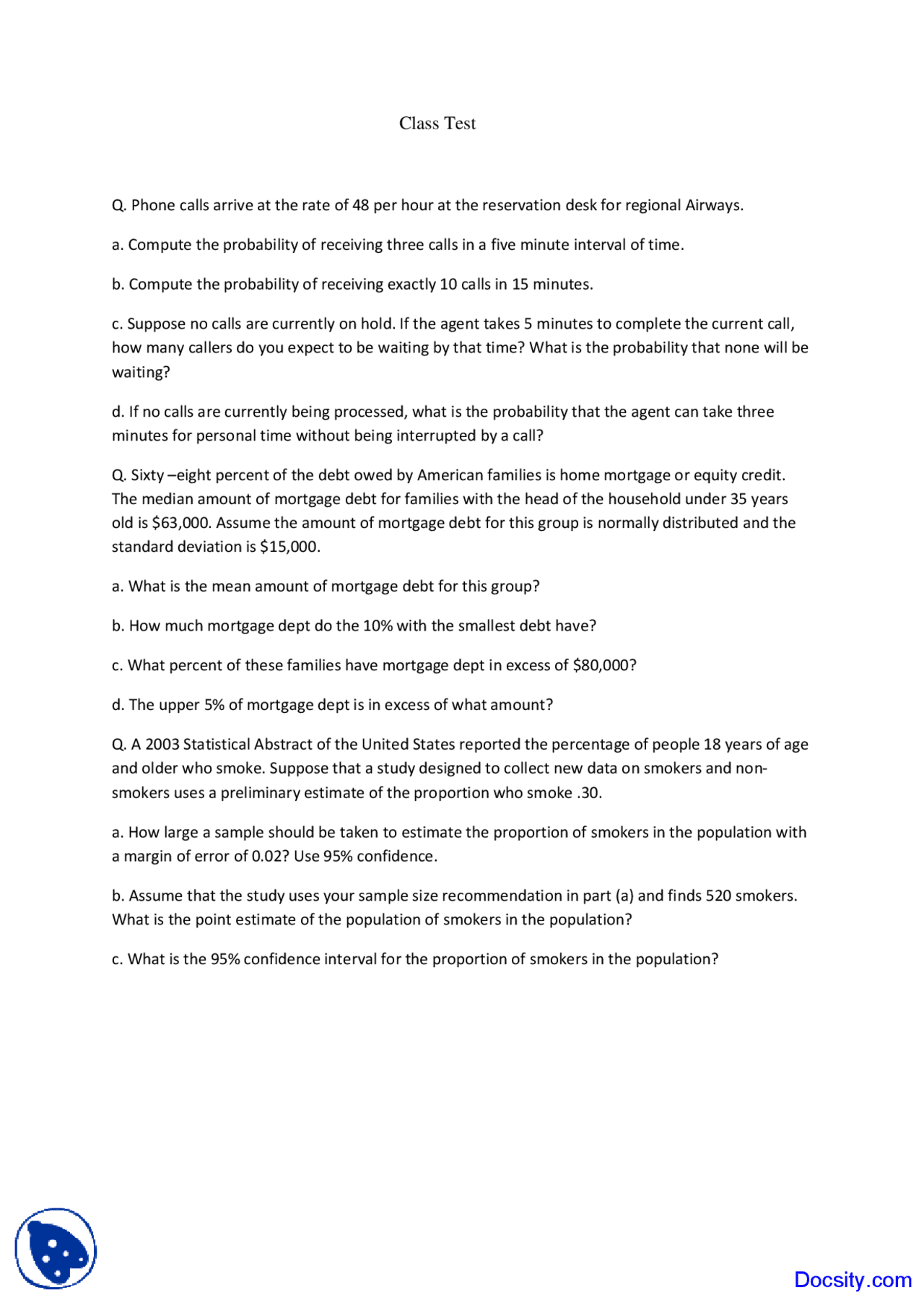 Interval Of Time Statistics Quiz Docsity