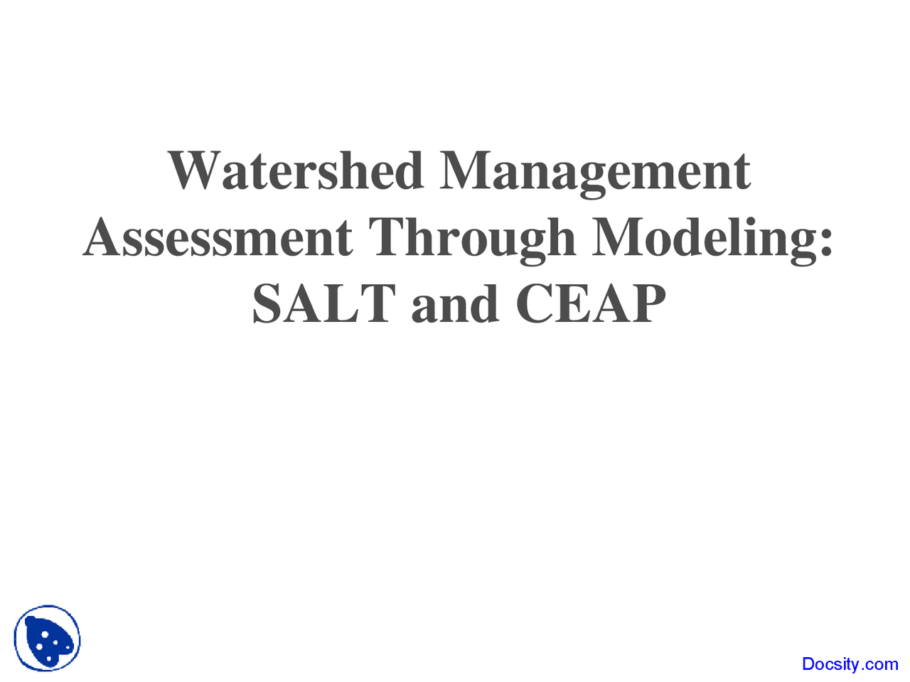 Watershed Management Assessment Water Quality Lecture Slides Docsity